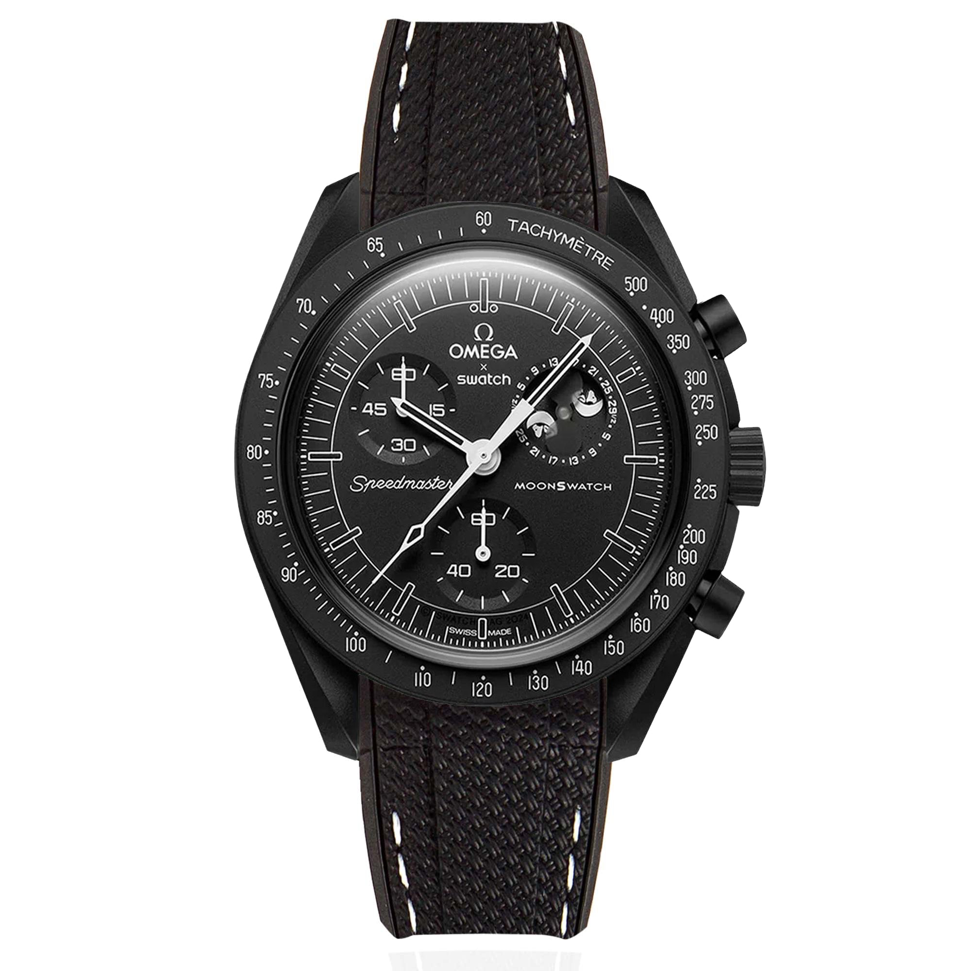 Black/White Textured Rubber Watch Strap | Omega x Swatch | Snoopy