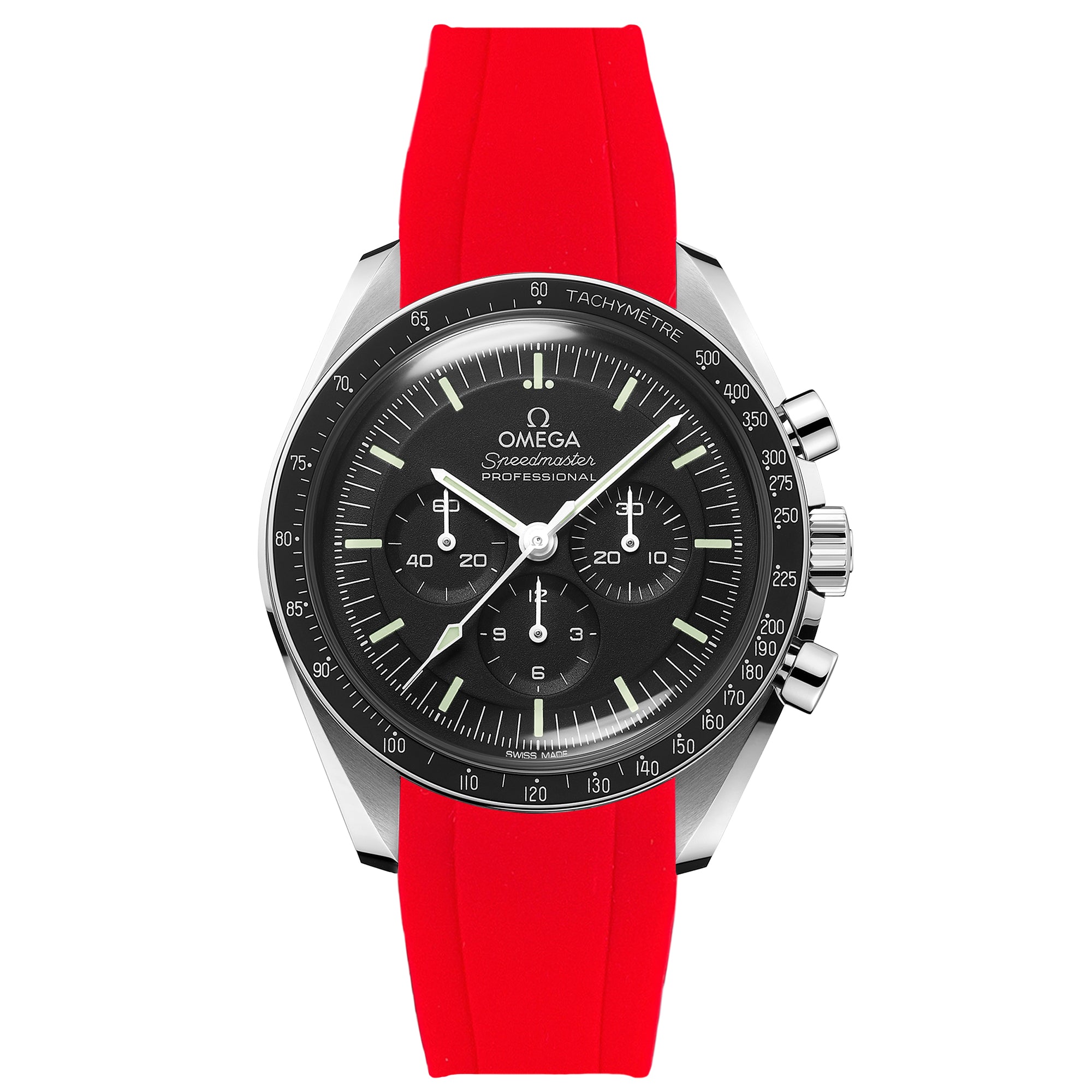 Red Curved End Rubber Watch Strap | Omega Speedmaster Moonwatch | 20mm