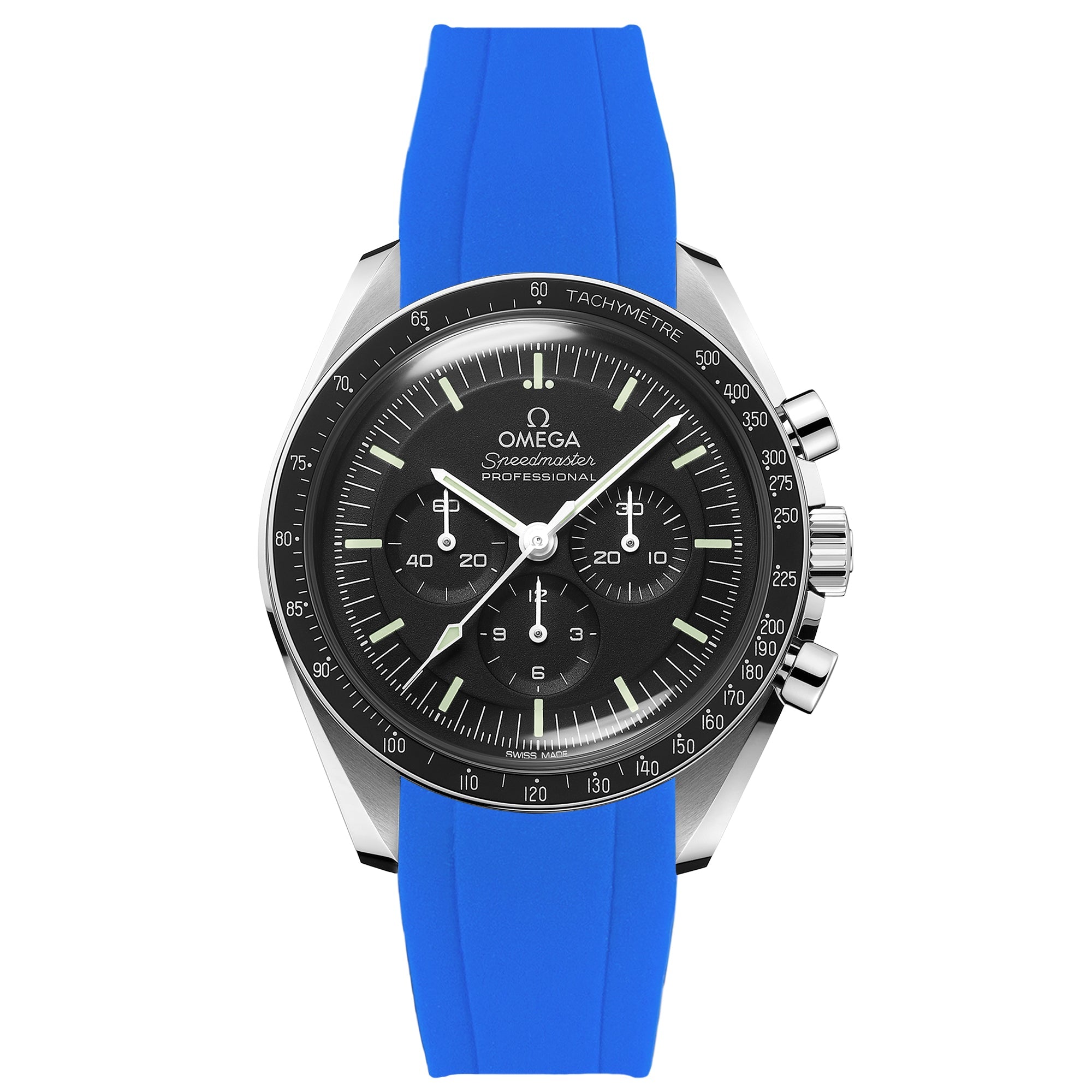 Royal Blue Curved End Rubber Watch Band | Omega Speedmaster | 20mm