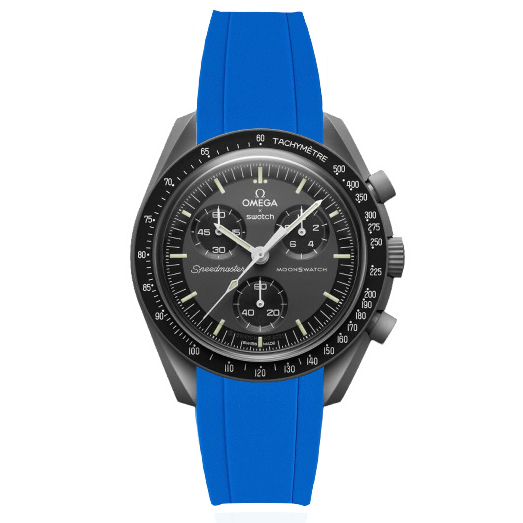 Royal Blue Curved End Rubber Watch Band | Omega x Swatch | Mission to ...