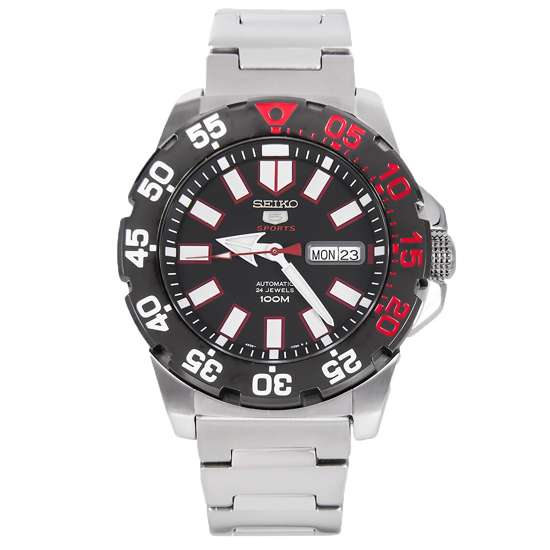 Seiko 5 Monster Lite Black Bezel Mens Watch SRP487K1 SRP487K SRP487