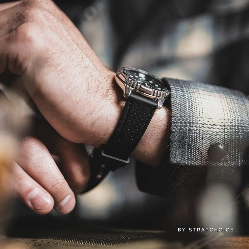Black Perforated Rubber Watch Strap | 20mm & 22mm | Quick-Release
