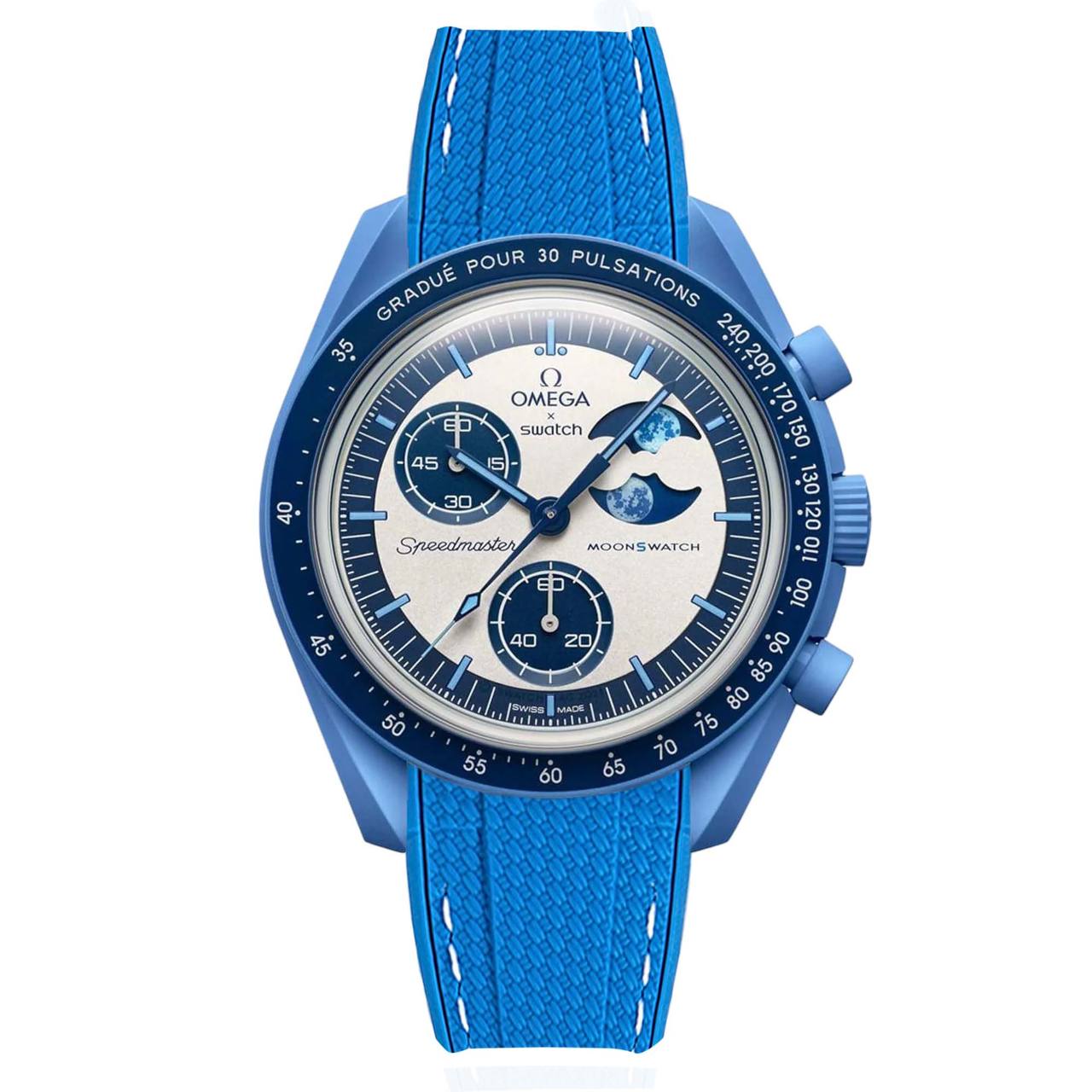 Azure Textured Rubber Watch Strap | Omega x Swatch | Super Blue Moonphase