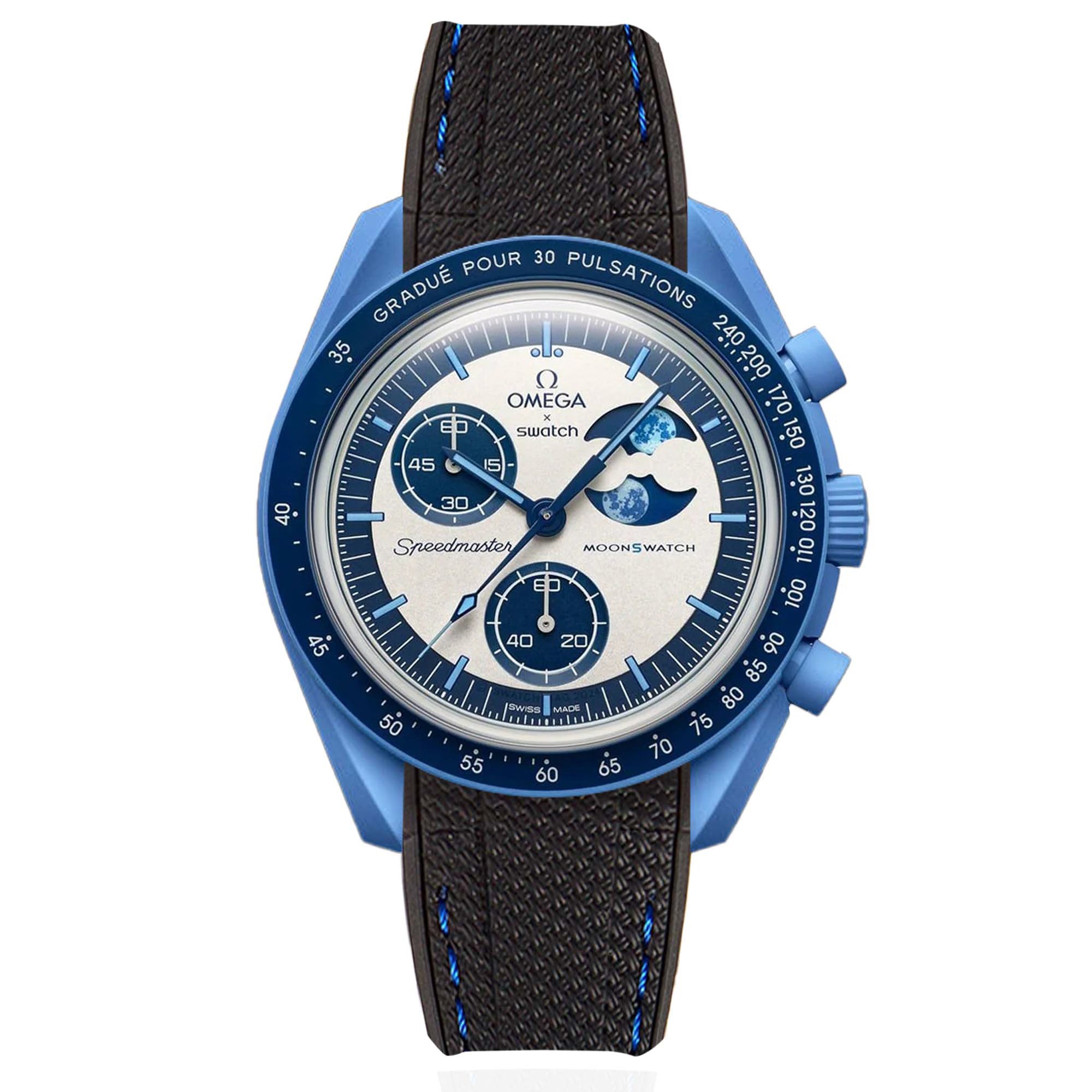 Black/Blue Textured Rubber Watch Band | Omega x Swatch | 20mm