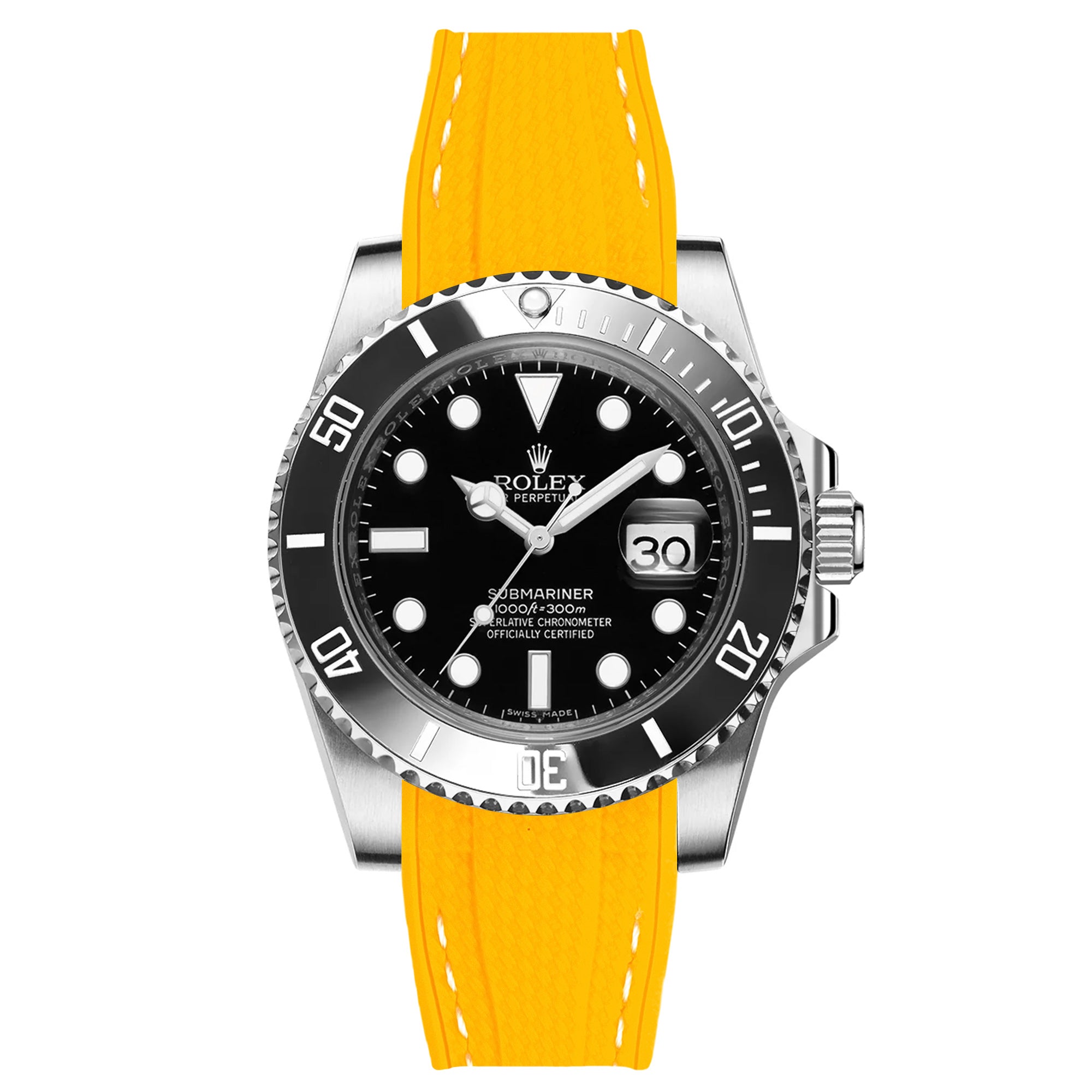 Yellow/White Textured Rubber Watch Strap | Rolex Submariner | 20mm