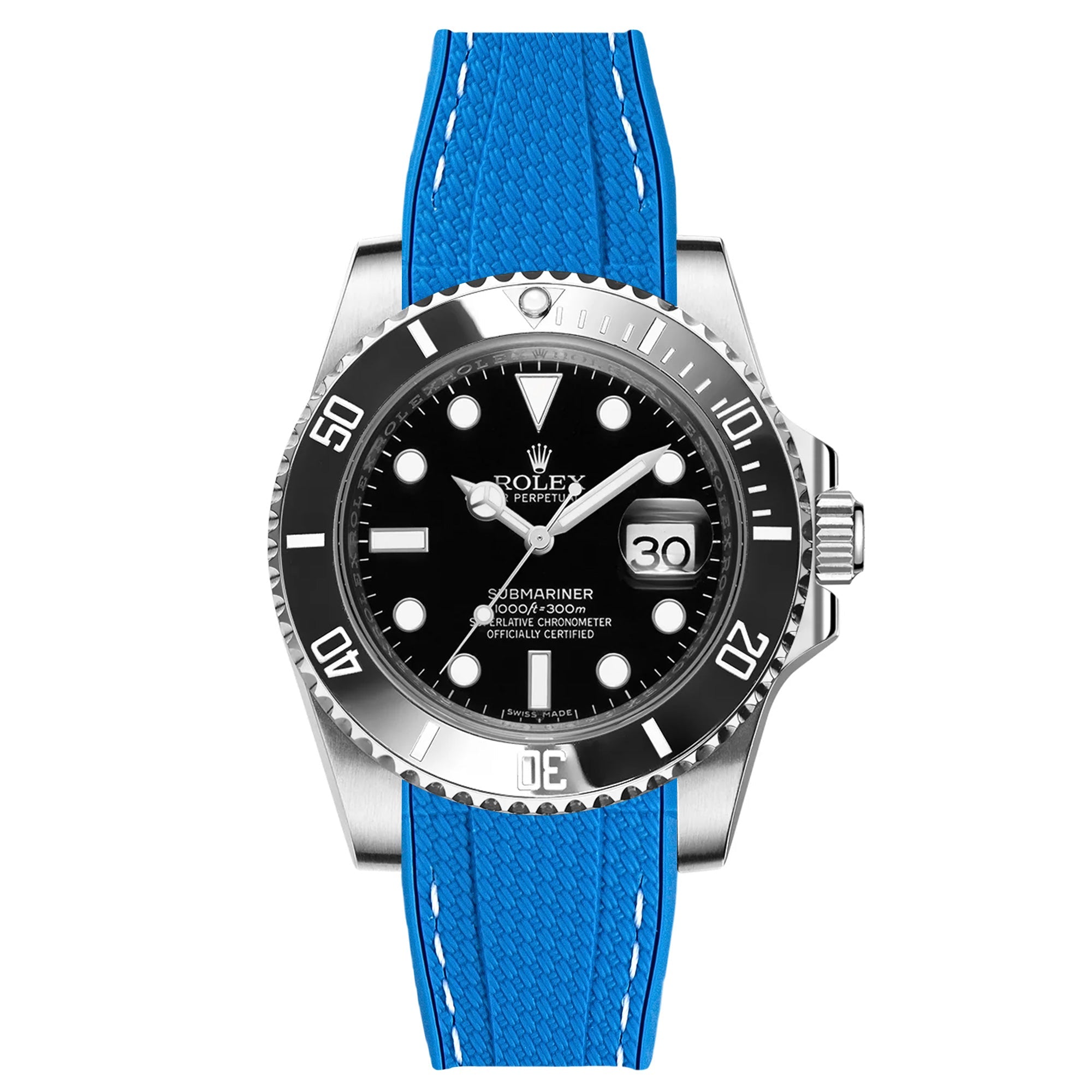 Azure Textured Rubber Watch Band | Rolex Submariner | 20mm