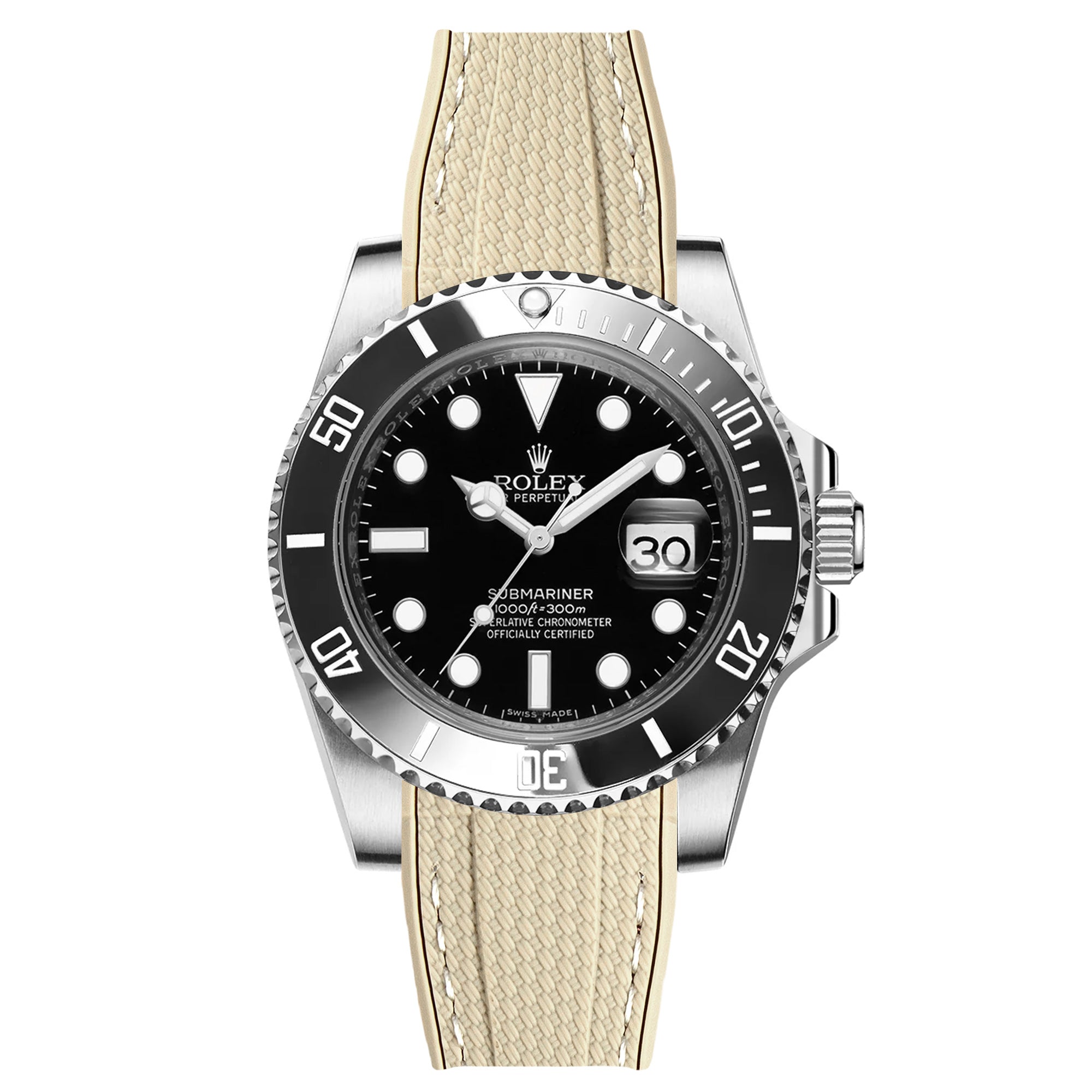 Beige Textured Rubber Strap | Rolex Submariner 40mm | 20mm
