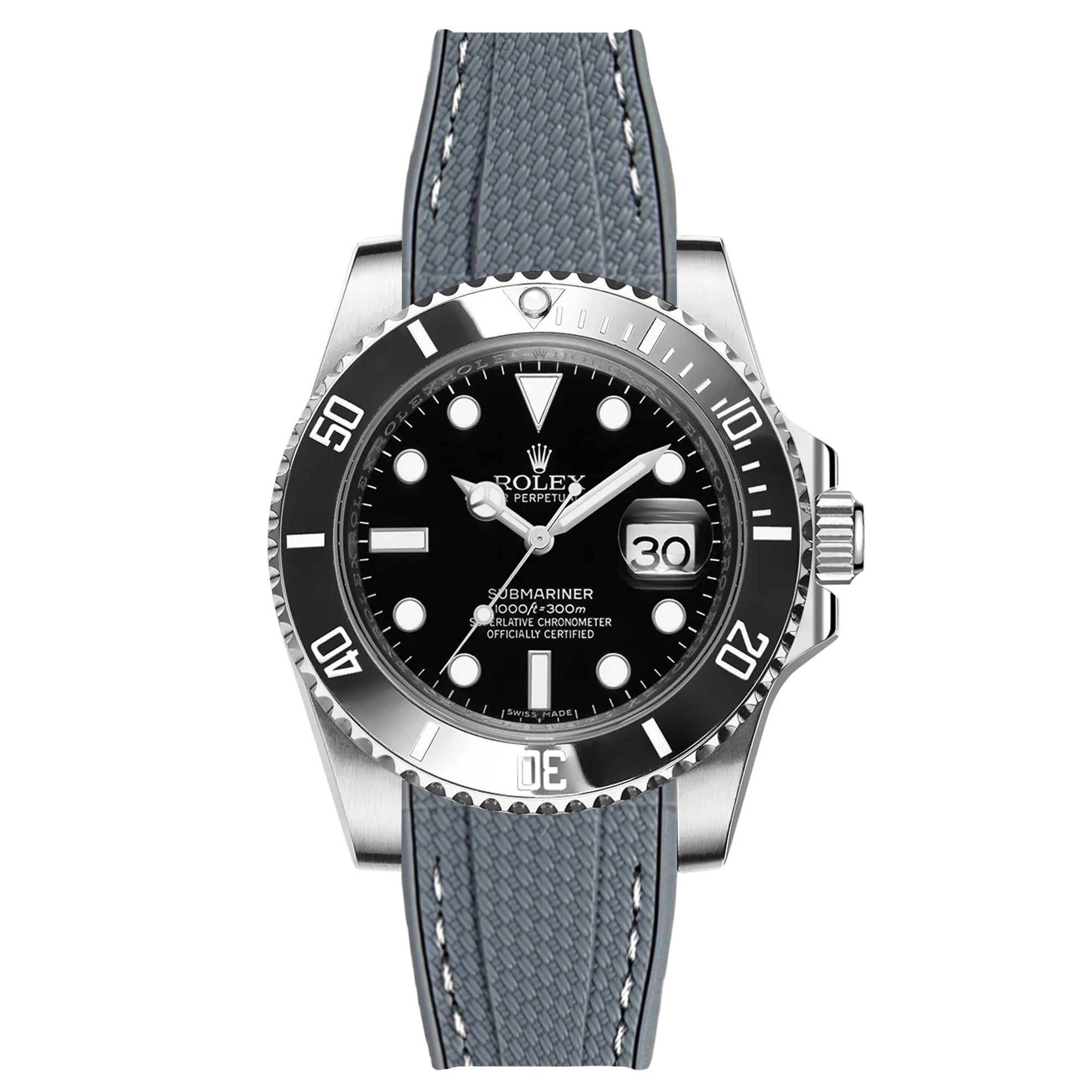 Grey/White Textured Rubber Watch Band | Rolex Submariner | 20mm