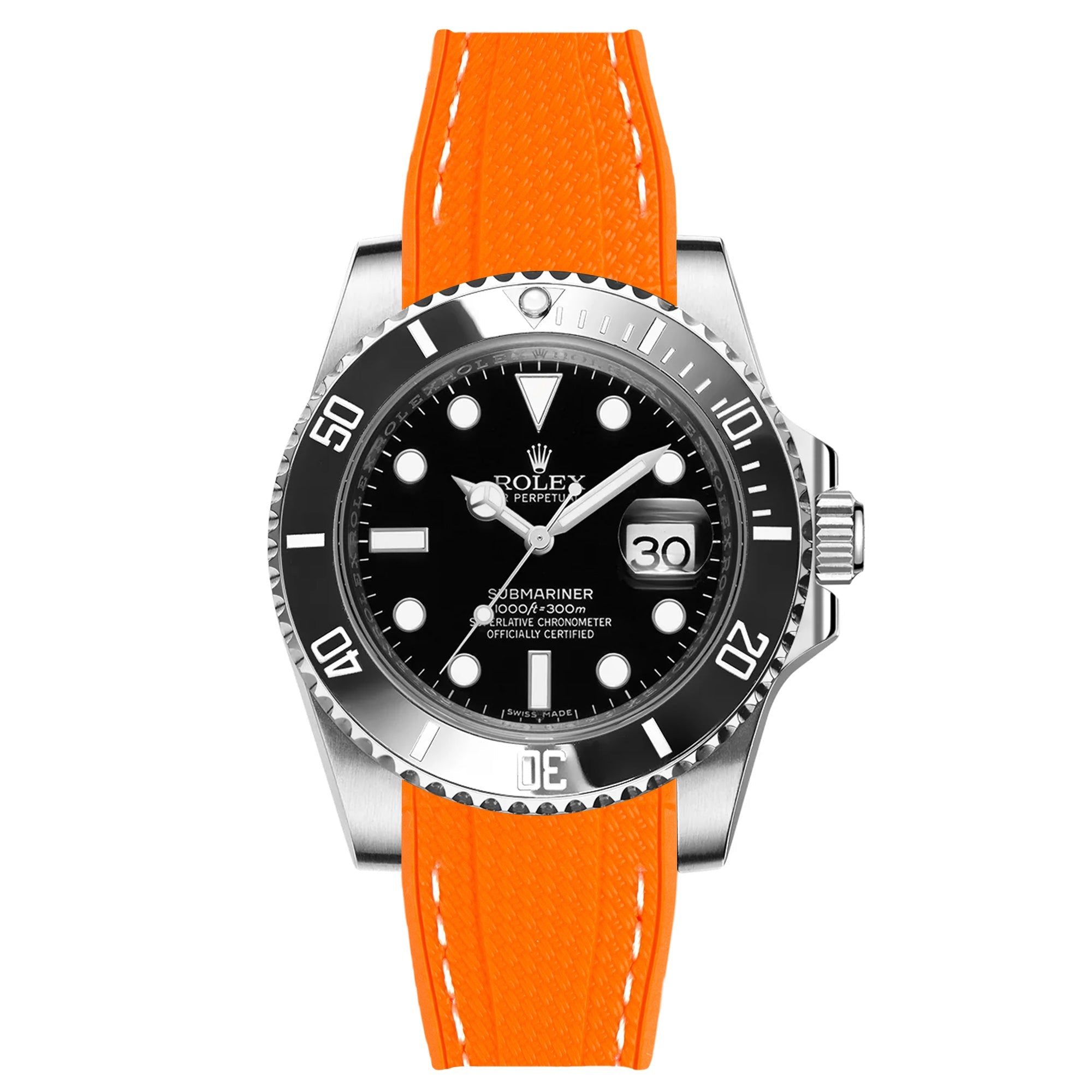 Orange/White Textured Rubber Watch Strap | Rolex Submariner | 20mm