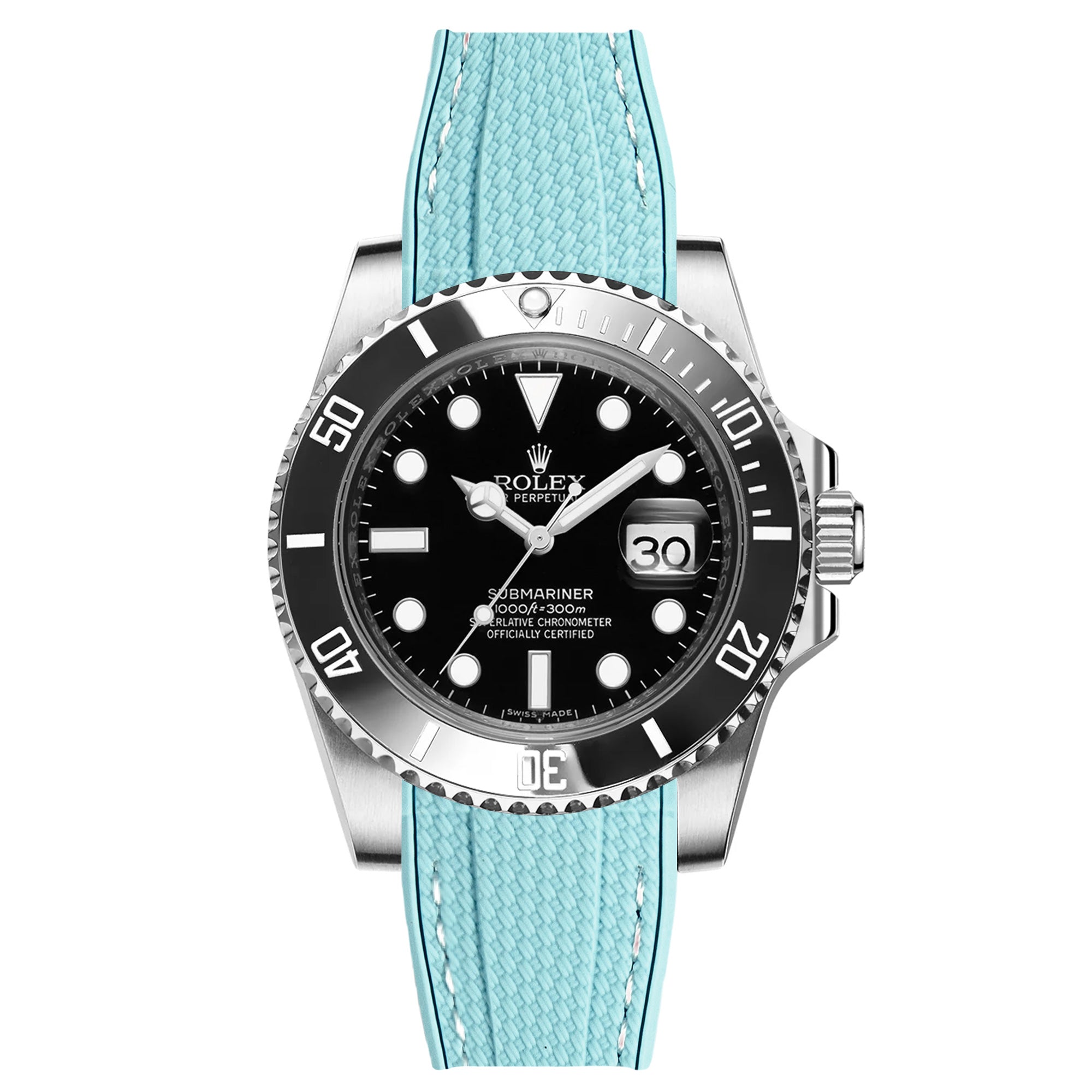 Sea Blue Textured Rubber Watch Band | Rolex Submariner | 20mm