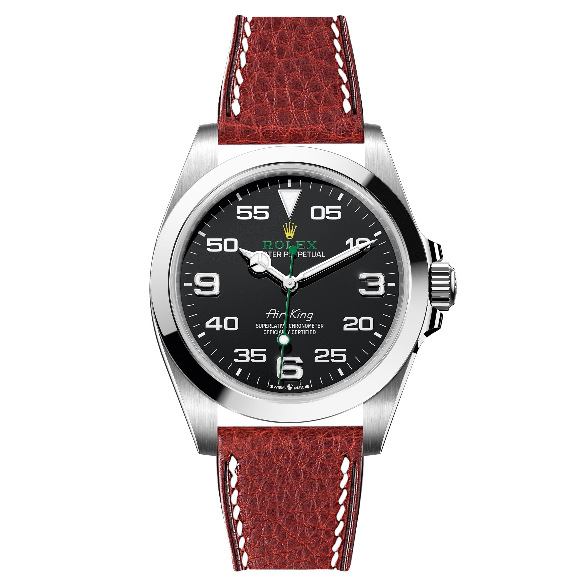 Wine Red Minerva Box Leather Watch Band for Rolex Air-King 40mm - Quick ...