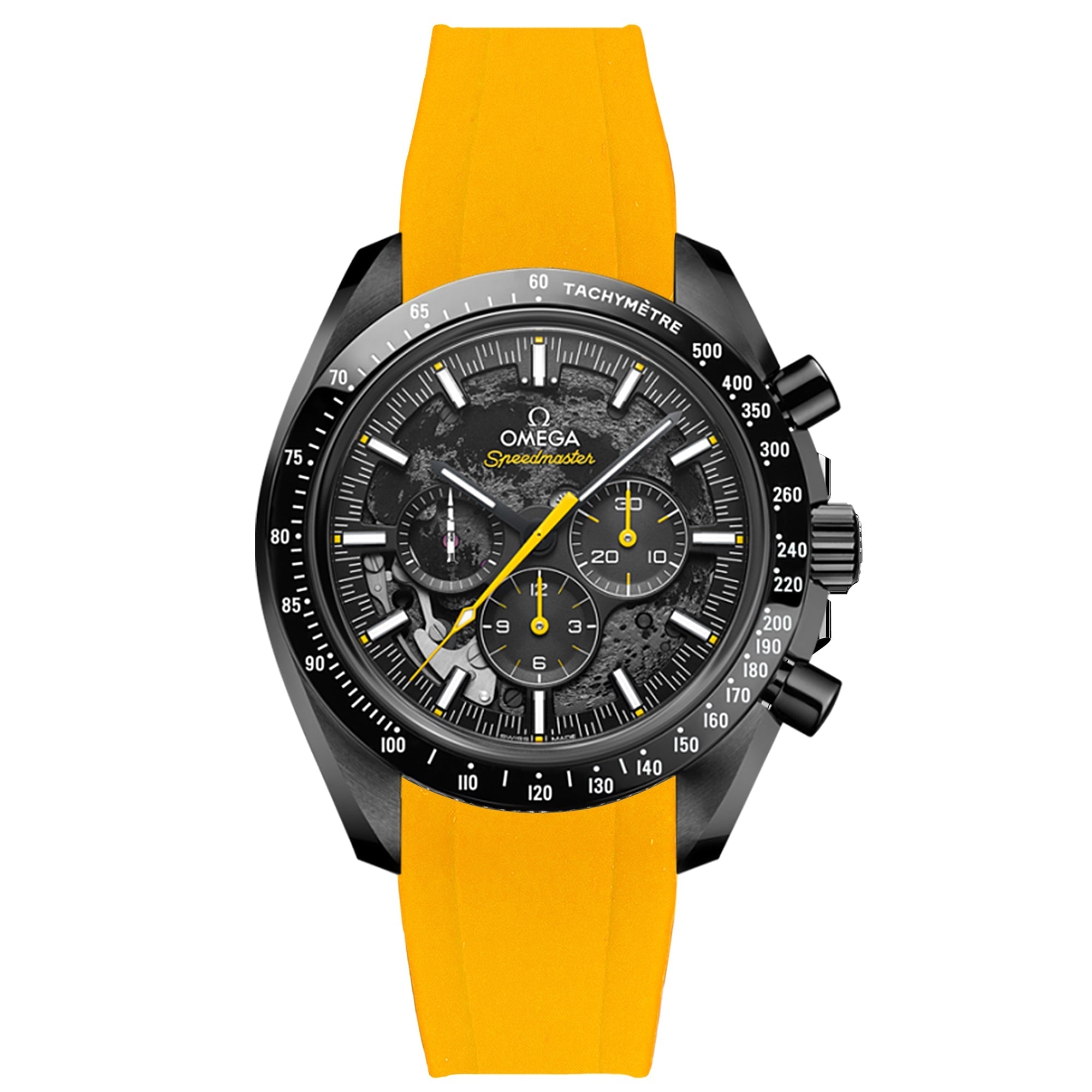 Yellow Rubber Watch Band for Omega Speedmaster "Dark Side of the Moon"