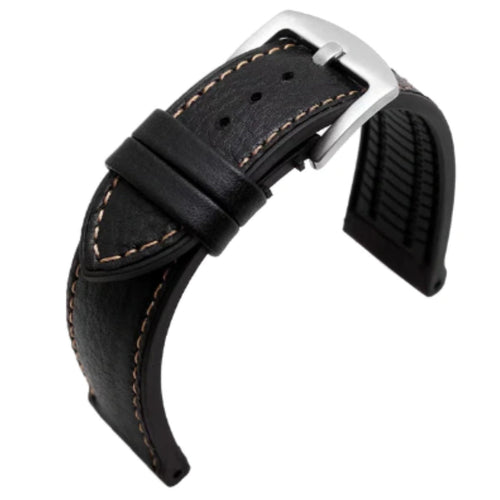Italian Calf Leather Hybrid Performance Rubber Watch Strap Black