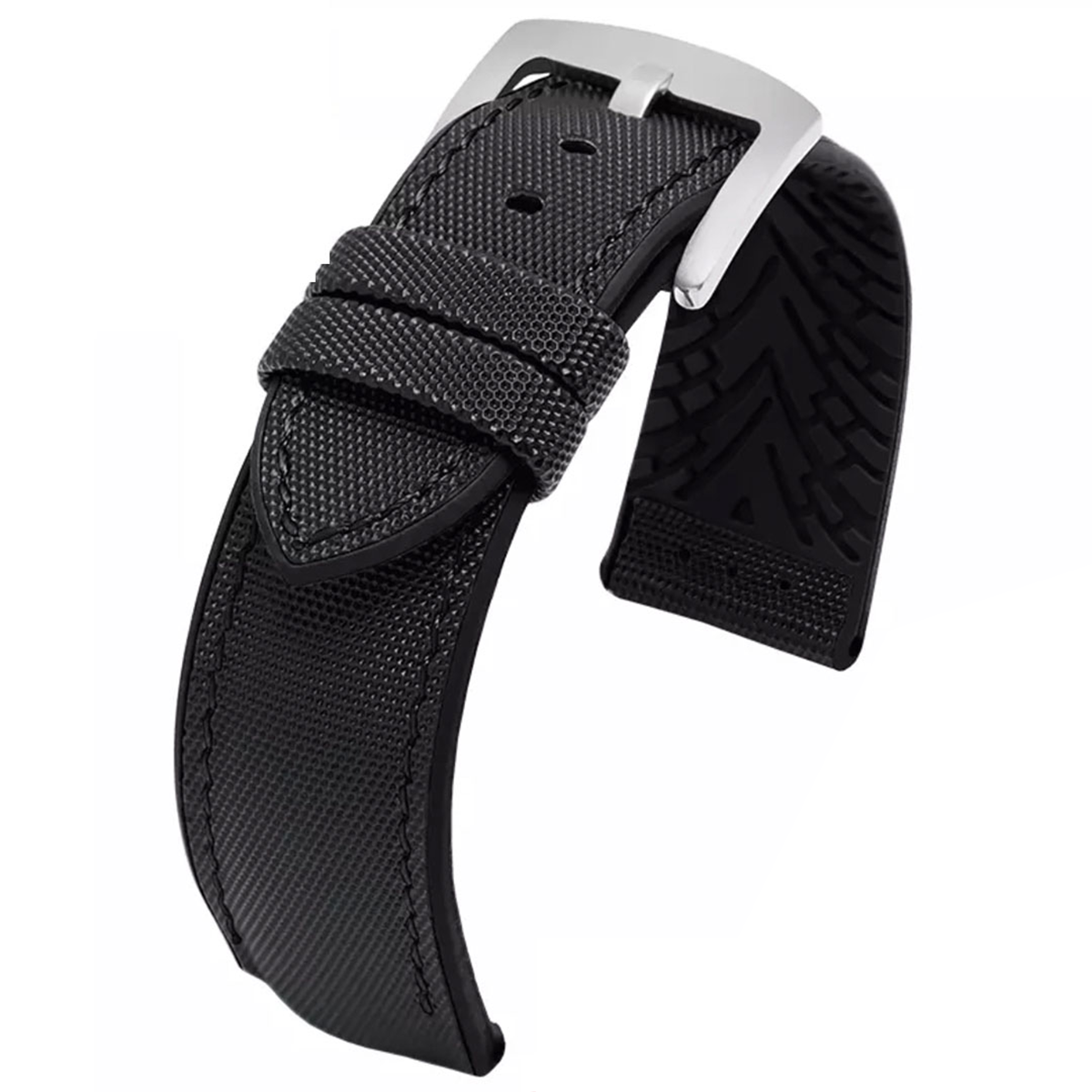 Hybrid Performance Canvas Nylon & Rubber Watch Strap Black