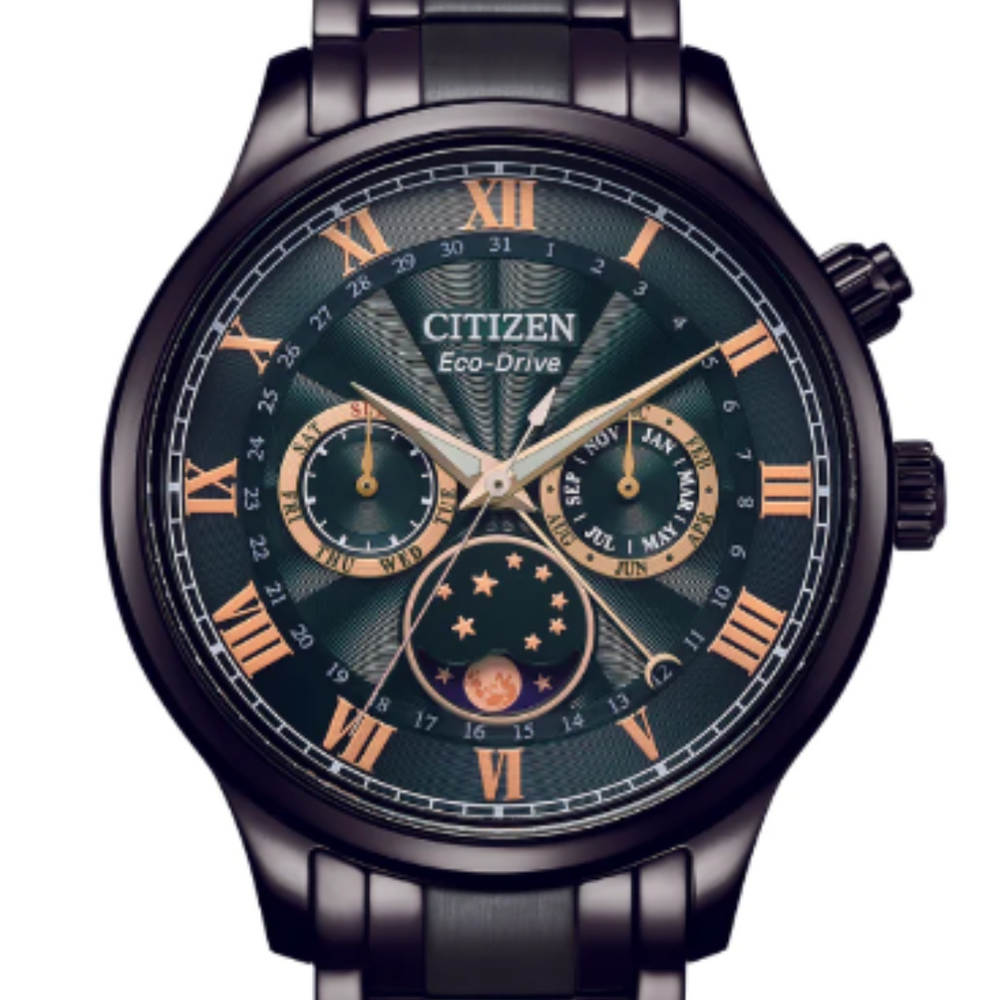 Citizen Eco-Drive AP1055-87X Green Moon Phase Made in Japan Watch
