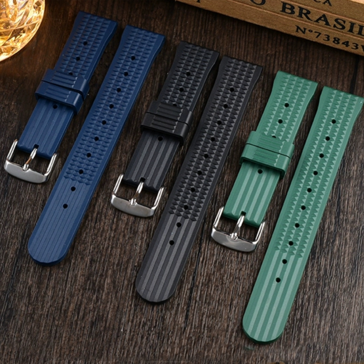 Waffle Rubber Watch Strap Blue 20mm 22mm