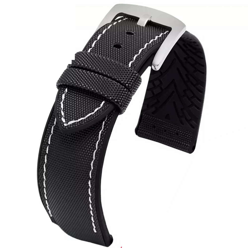 Hybrid Performance Canvas Nylon & Rubber Watch Strap Black